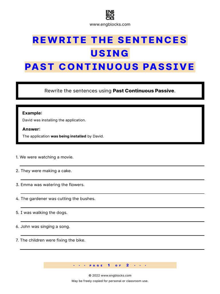 Rewrite The Sentences Using Passive Voice Past Continuous | PDF