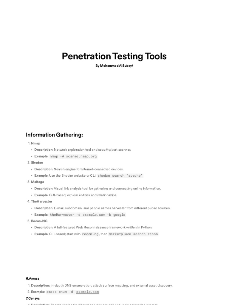 Penetration Testing Tools Pdf Computing Cybercrime