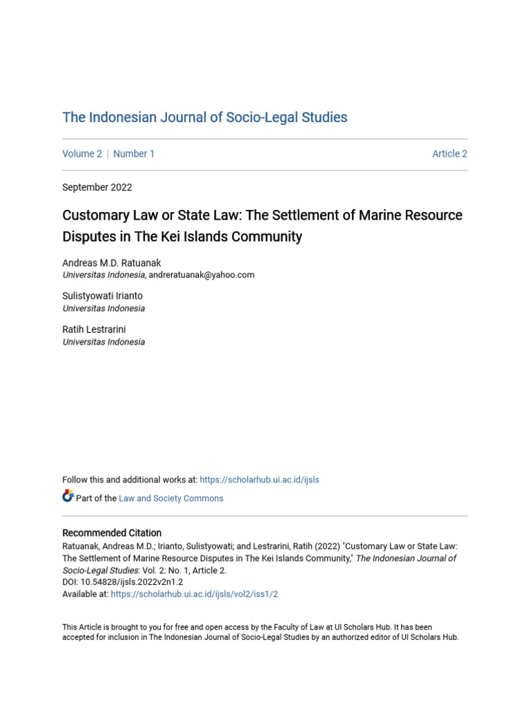 Settlement of Marine Resources Disputes in Kei Customary Law | PDF ...