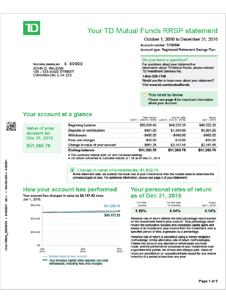 TD Bank Canada Statement | PDF | Investing | Financial Services