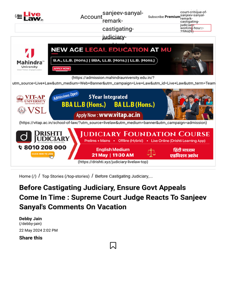 Before Castigating Judiciary, Ensure Govt Appeals Come in Time ...