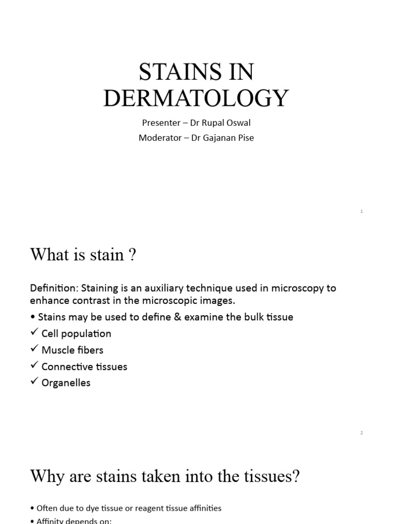 Stains in Dermatology Overview | PDF | Staining | Histology