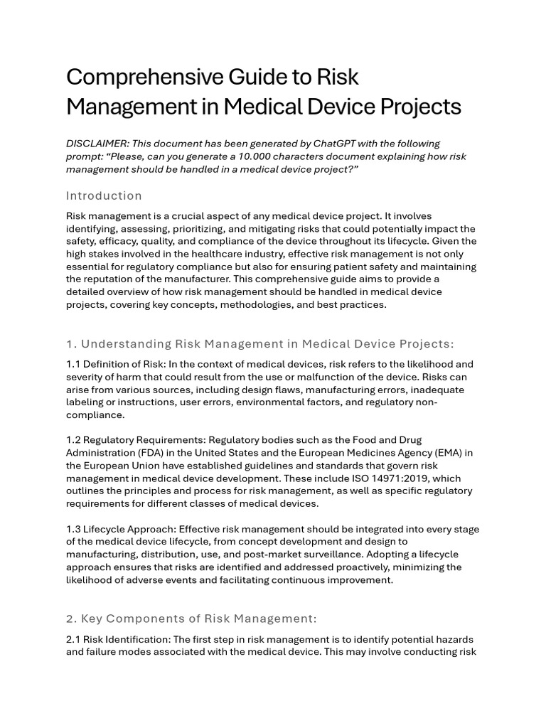 Comprehensive Guide To Risk Management in Medical Device Projects | PDF ...