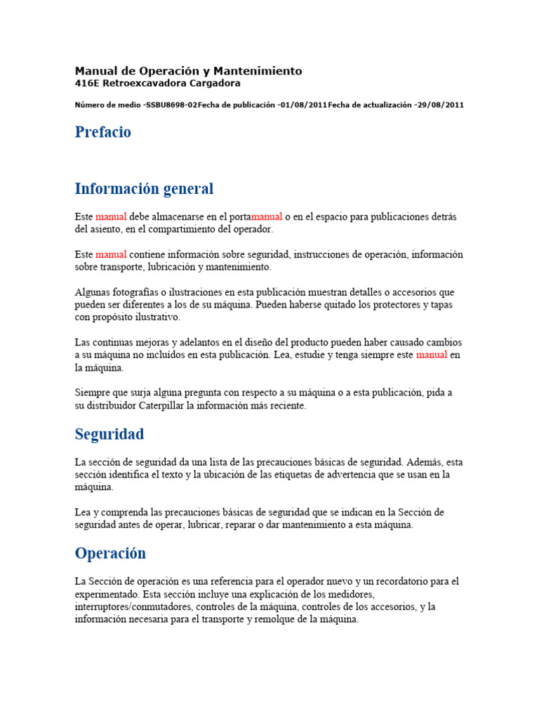 Manual Operacion Mtto Retro 416E | PDF | Refrigerante | Amianto