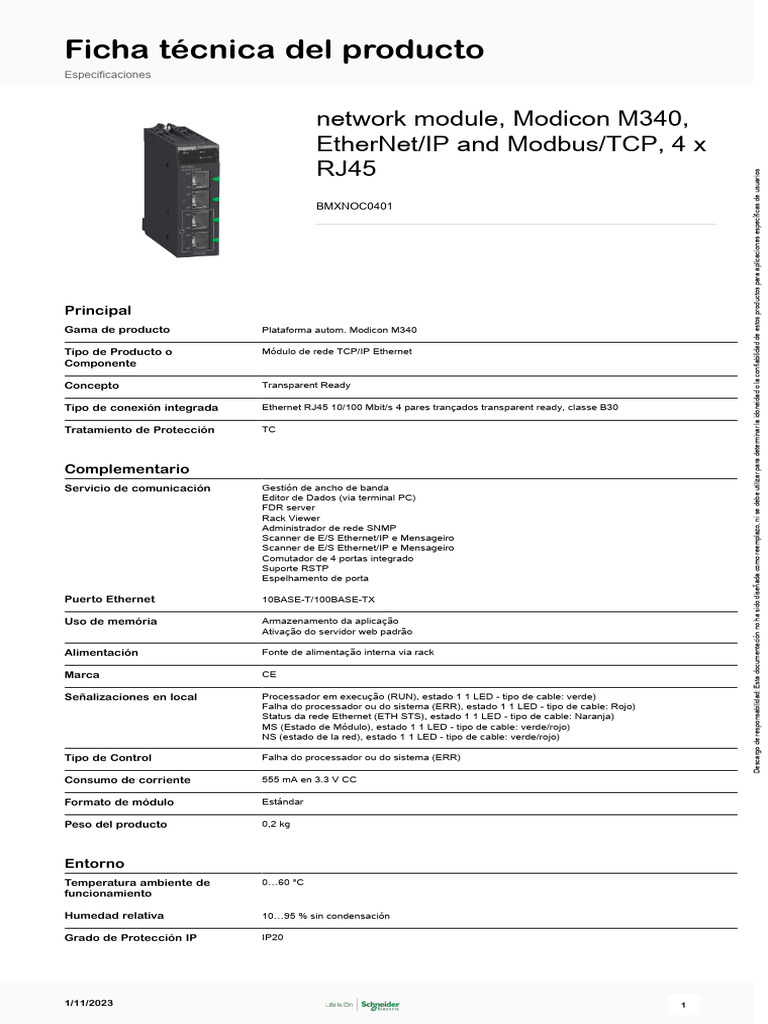Modicon M340 - BMXNOC0401 | PDF | Protocolos de red | Informática