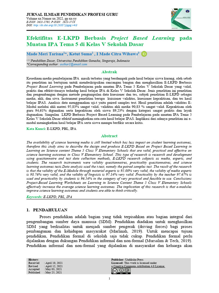 E-LKPD PBL Efektif untuk IPA SD | PDF
