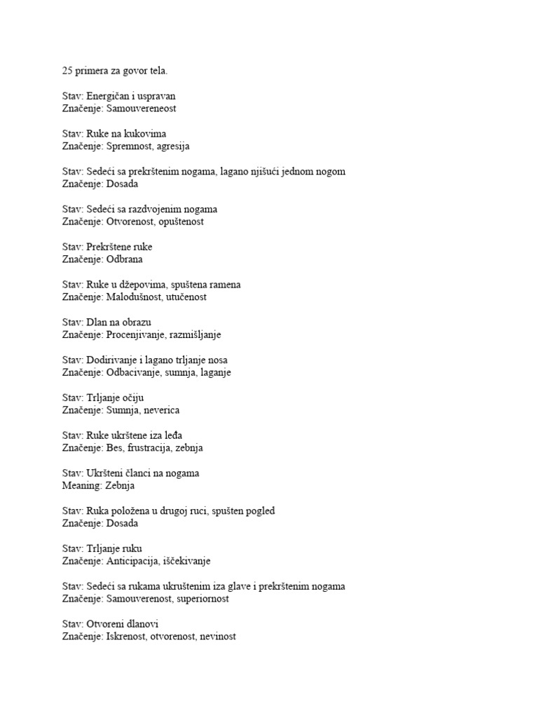 25 Primera Za Govor Tela | PDF