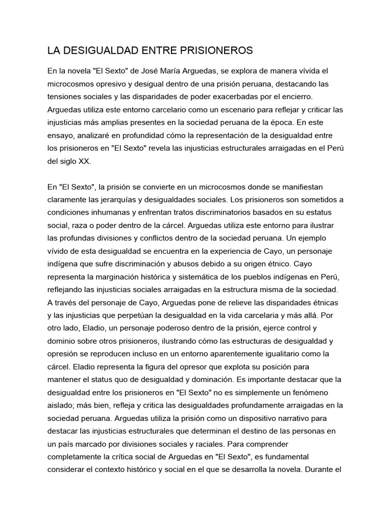 Desigualdad en "El Sexto" de Arguedas | PDF | Desigualdad social ...