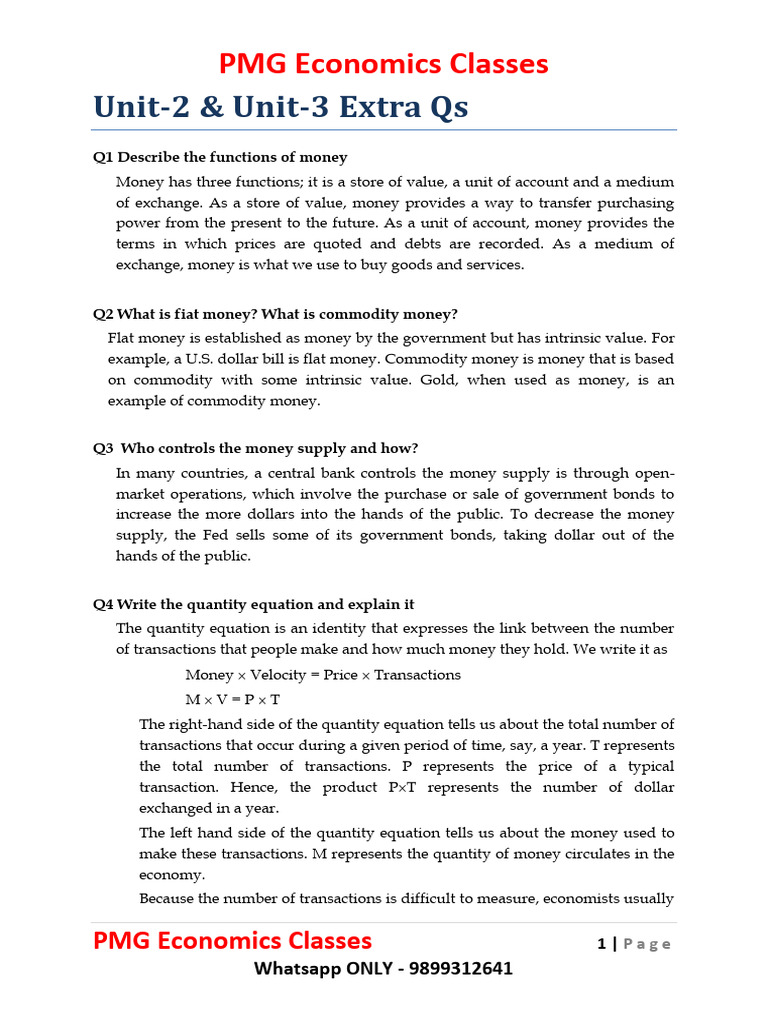 PMG- Qs of Unit 2 _ 3 | PDF | Inflation | Money Supply
