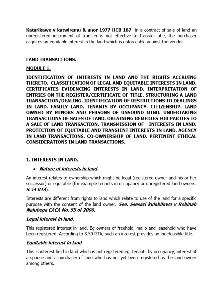 Land Transaction Interests and Rights | PDF | Lease | Concurrent Estate