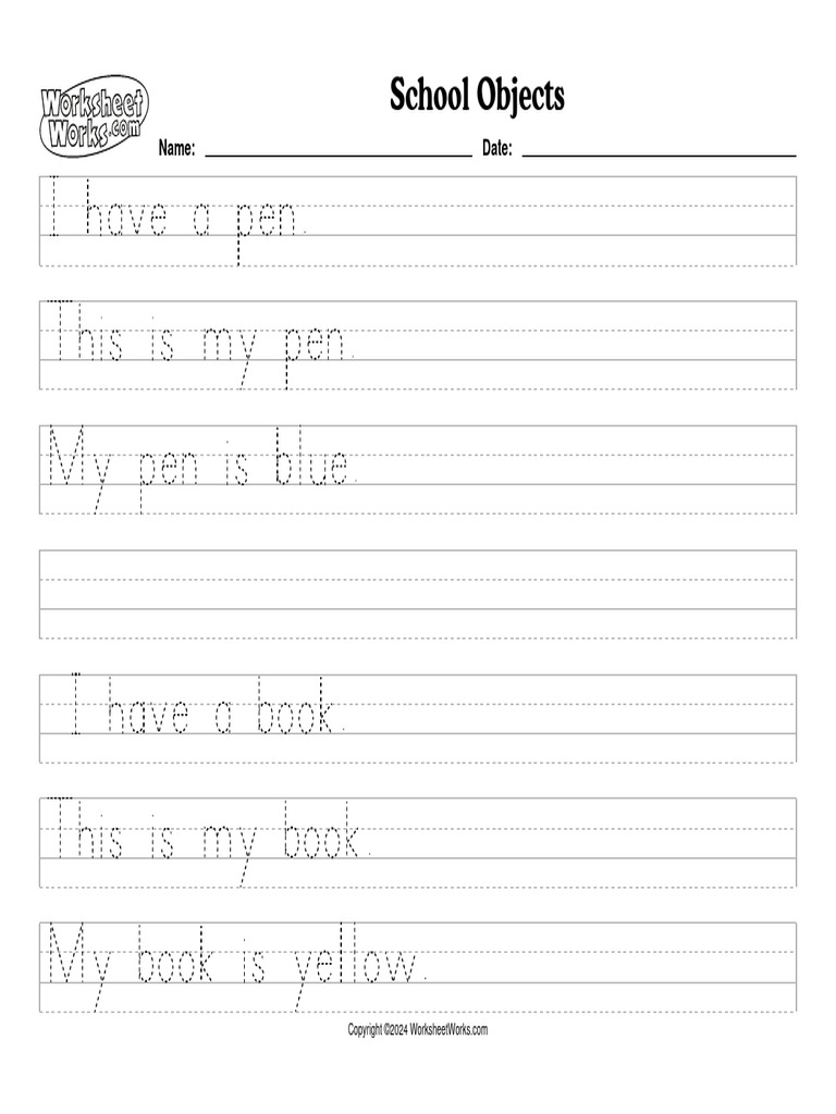 Essential School Objects Worksheet | PDF