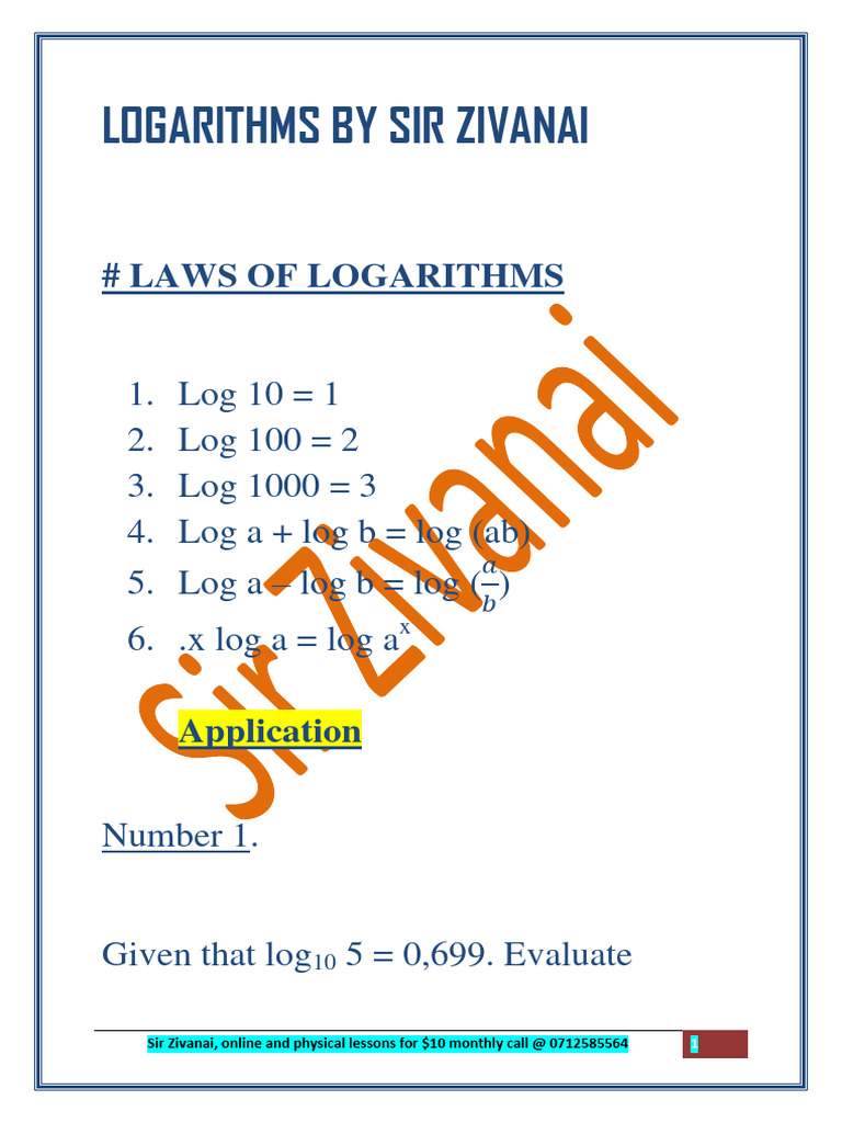 LOGARITHMS BY SIR ZIVANAI | PDF | Logarithm | Discrete Mathematics