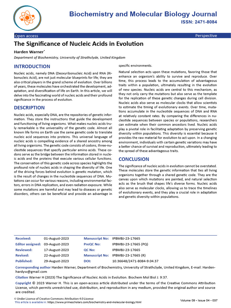 The Significance Of Nucleic Acids In Evolution Download Free Pdf