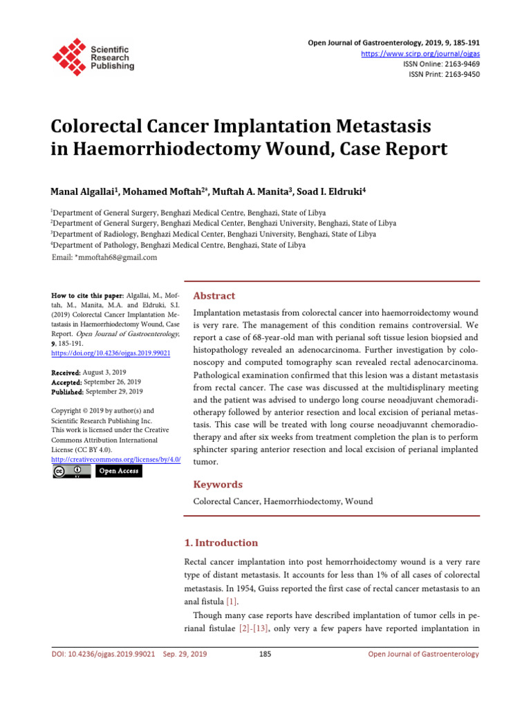 Colorectal Cancer Implantation Metastasis in Haemo | PDF | Colorectal Cancer | Hemorrhoid