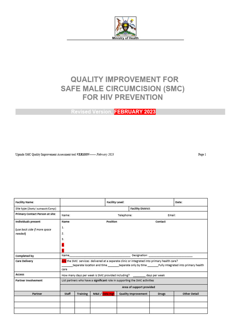 Uganda SMC Quality Assessment Tool - Feb2023 | PDF | Hiv/Aids | Surgery