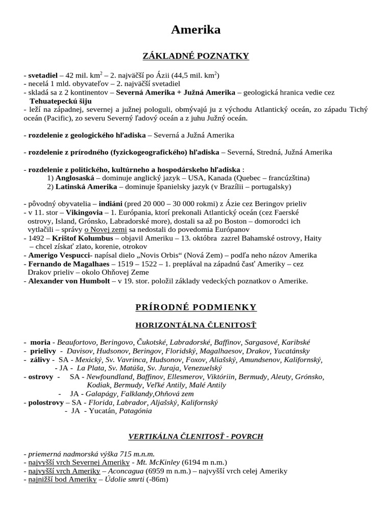 Amerika - Prírodné Pomery | PDF