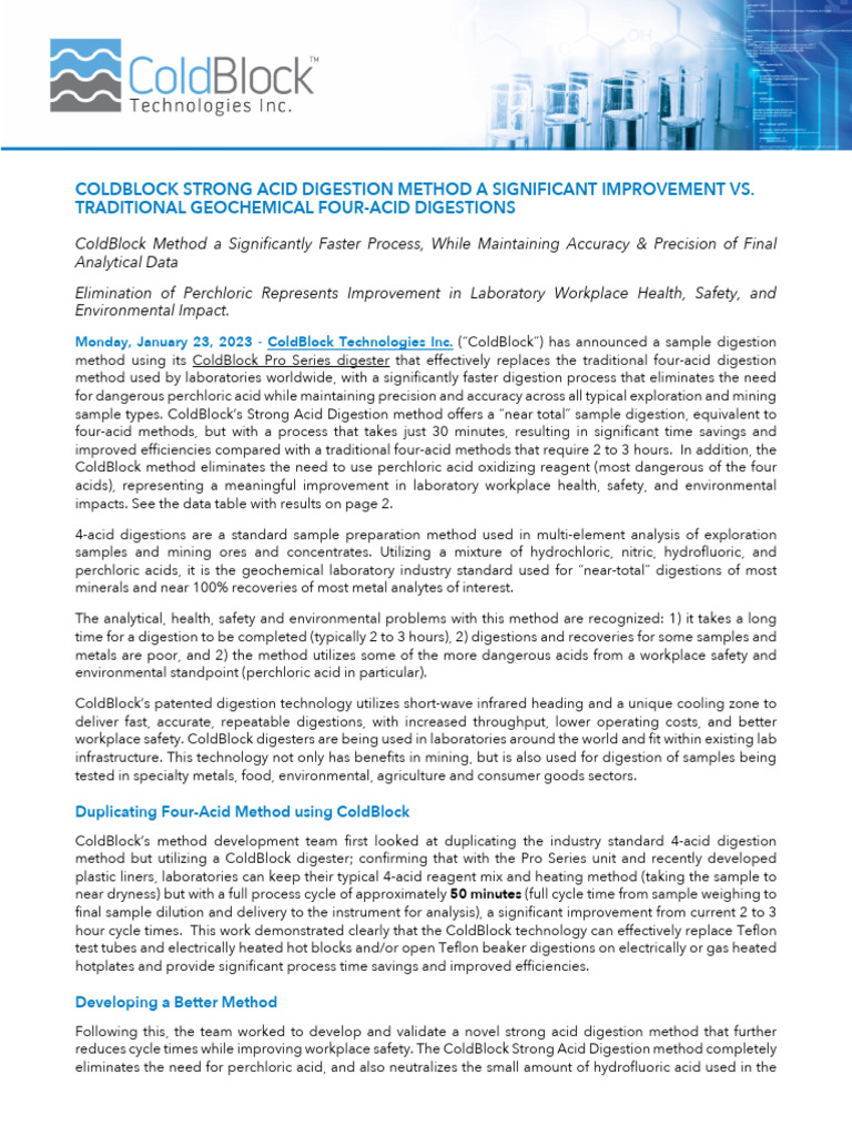 ColdBlock Strong Acid Digestion Method | PDF | Chemical Elements ...
