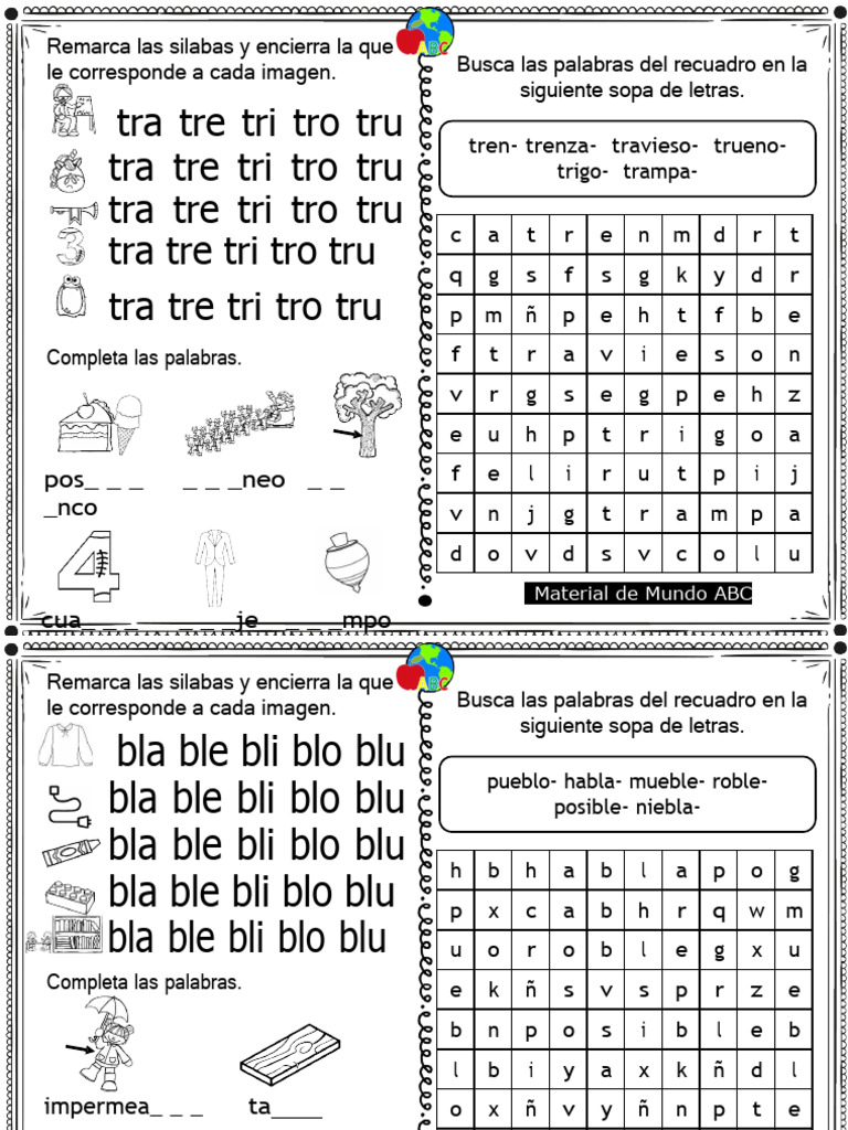 Silabas Trabadas Actividades | PDF | Fonética