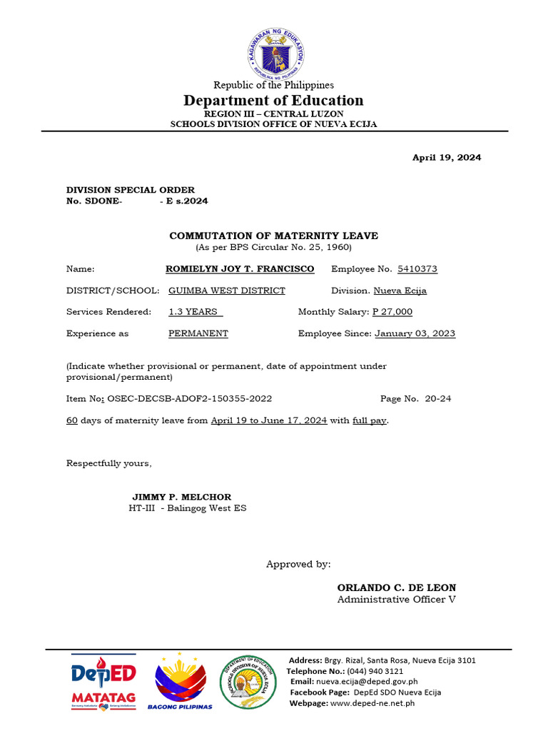 Commutation of Maternity Leave | PDF