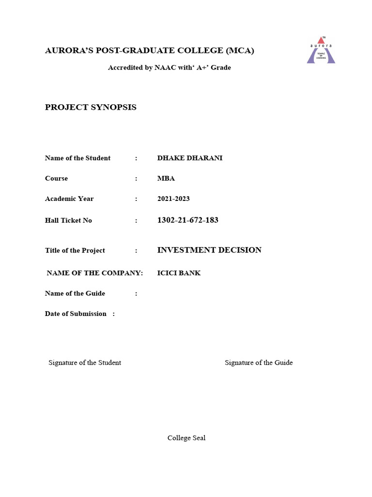 Dhake Dharani - Invistement Decision - Icici | PDF | Stocks | Investing