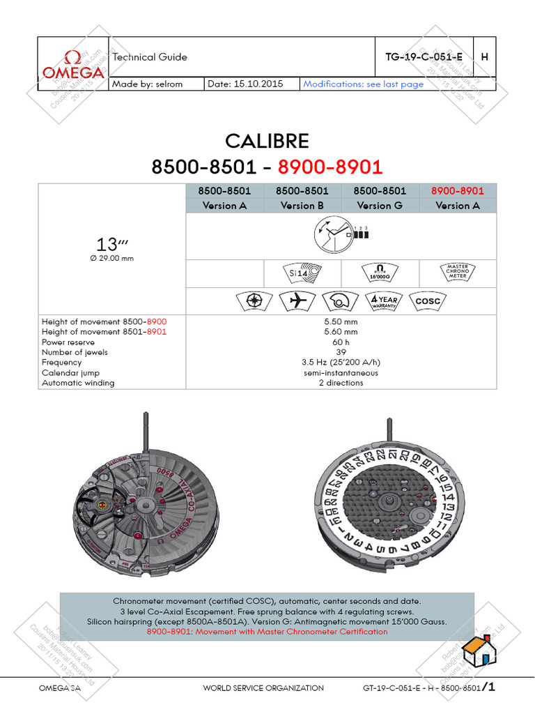 Omega Calibres 8500-8900 Overview | PDF | Machines | Horology