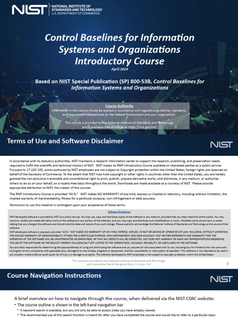 NIST - SP - 800-53B - Introductory - Course - v1 - Download | PDF | Computer Security | Security