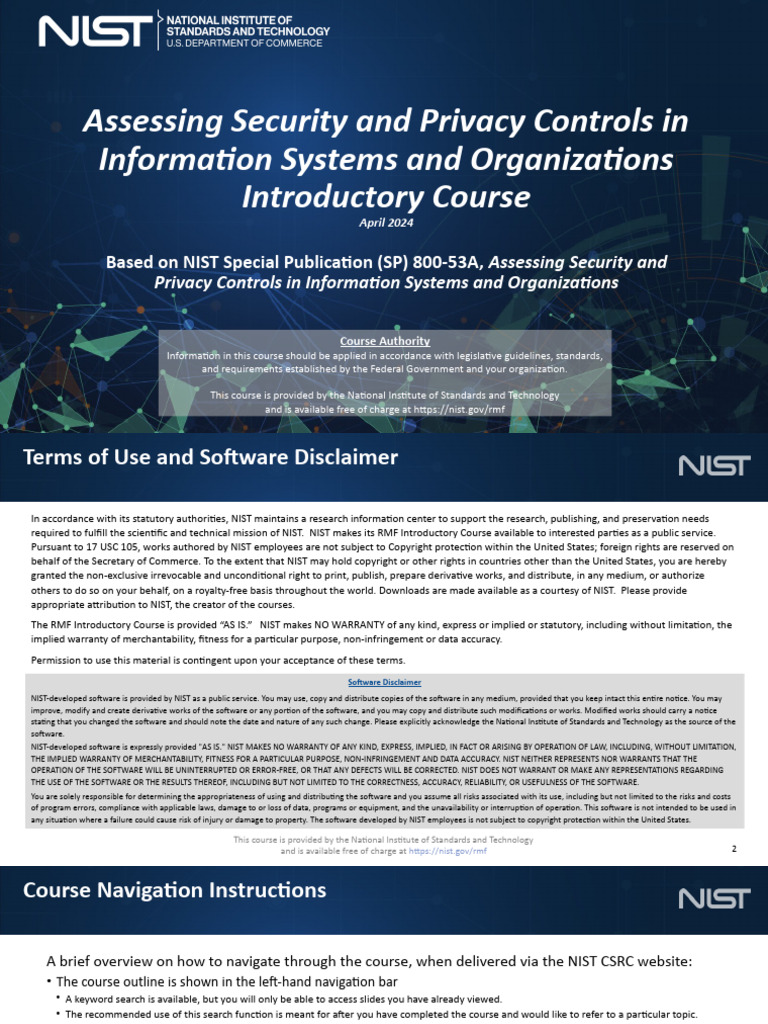 NIST SP 800-53A Introductory Course v1 Download | PDF | Educational Assessment | Computer Security