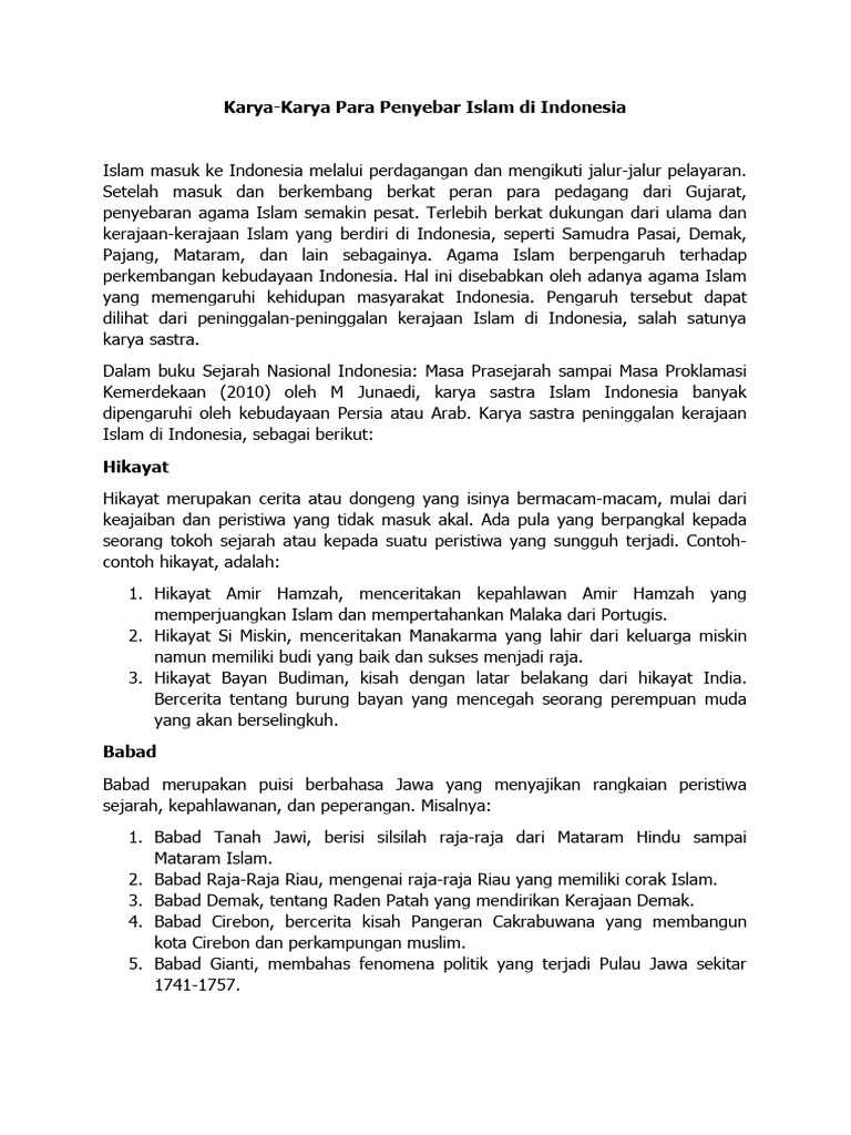 Karya Sastra Islam di Indonesia | PDF | Sejarah | Agama & Spiritualitas
