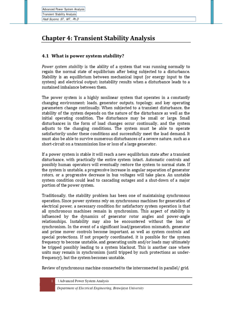 Transient Stability Analysis Overview | PDF | Electric Power ...