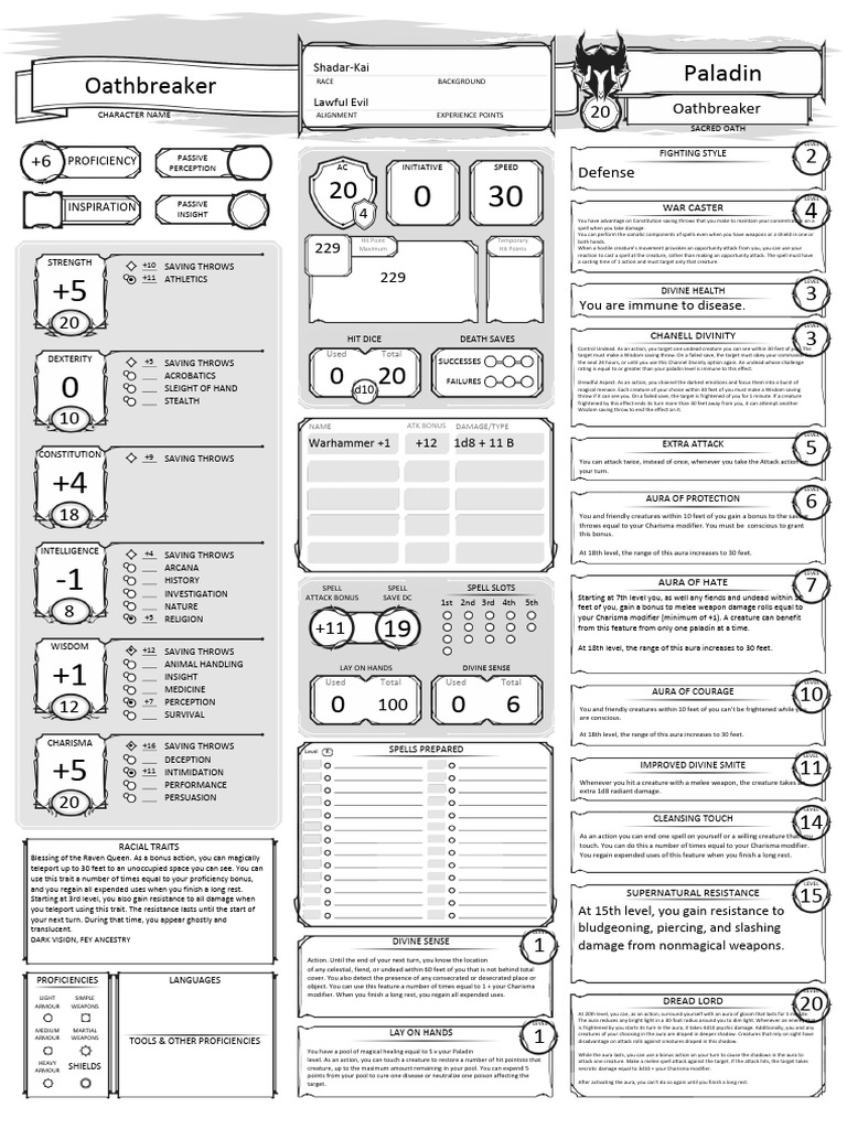 Oathbreaker - LVL 20 - Sheet | PDF