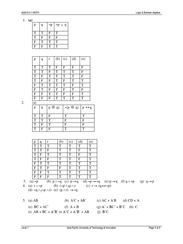 Chapter 5 - Logic Boolean Algebra (Solutions) | PDF | Logic | Abstract Algebra