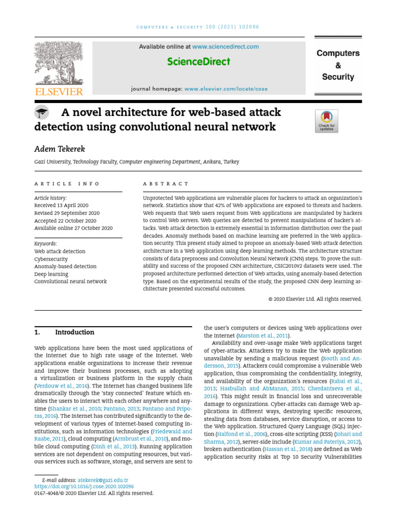 A Novel Architecture For Web-Based Attack Detection Using Convolutional Neural Network | PDF ...