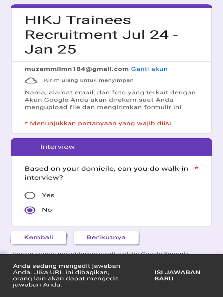 Formulir Rekrutmen HIKJ Trainees | PDF