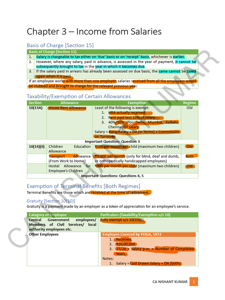 Chapter 3 - Income From Salaries | PDF | Stocks | Employee Benefits