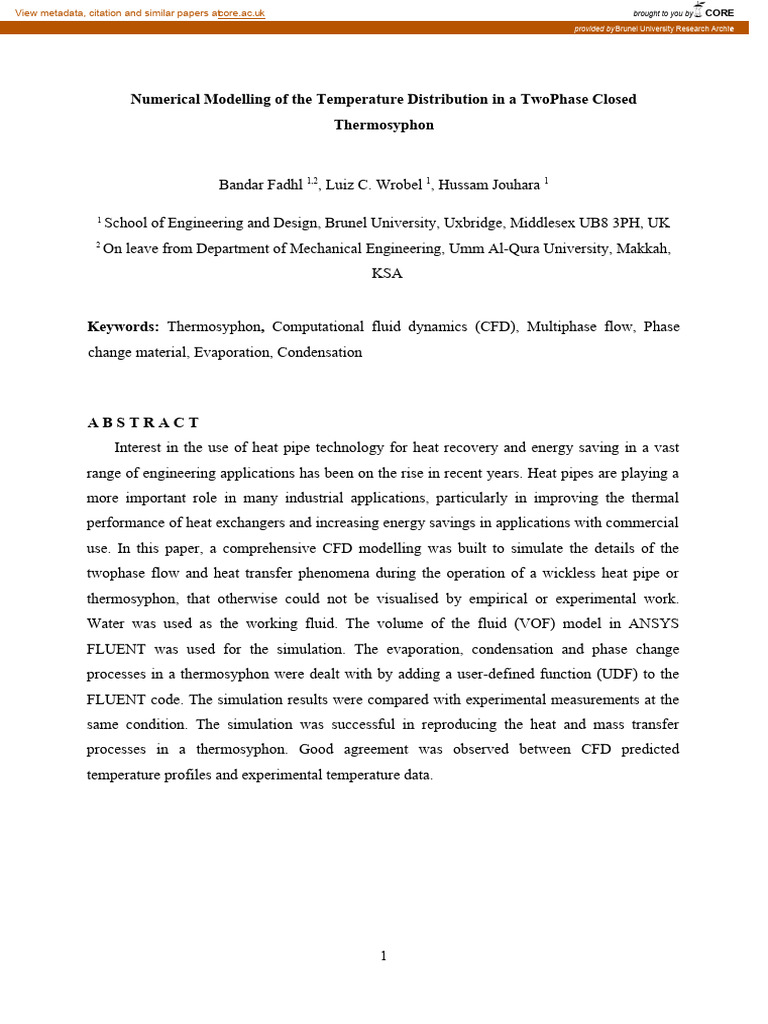Numerical Modelling of The Temperature Distribution in A Twophase Closed Thermosyphon | PDF ...
