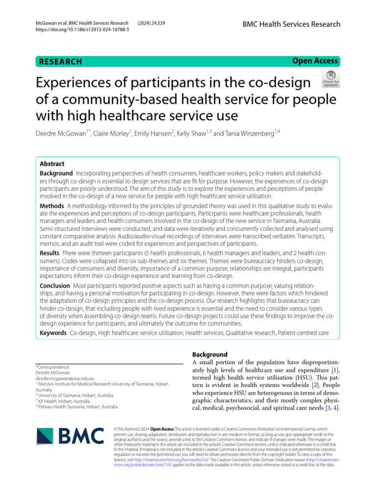 Experiences of Participants in The Co-Design of A Community-Based ...