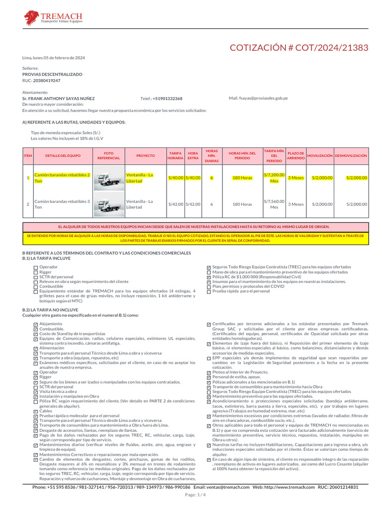 Tremach Camion Baranda | PDF | Póliza de seguros | Neumático