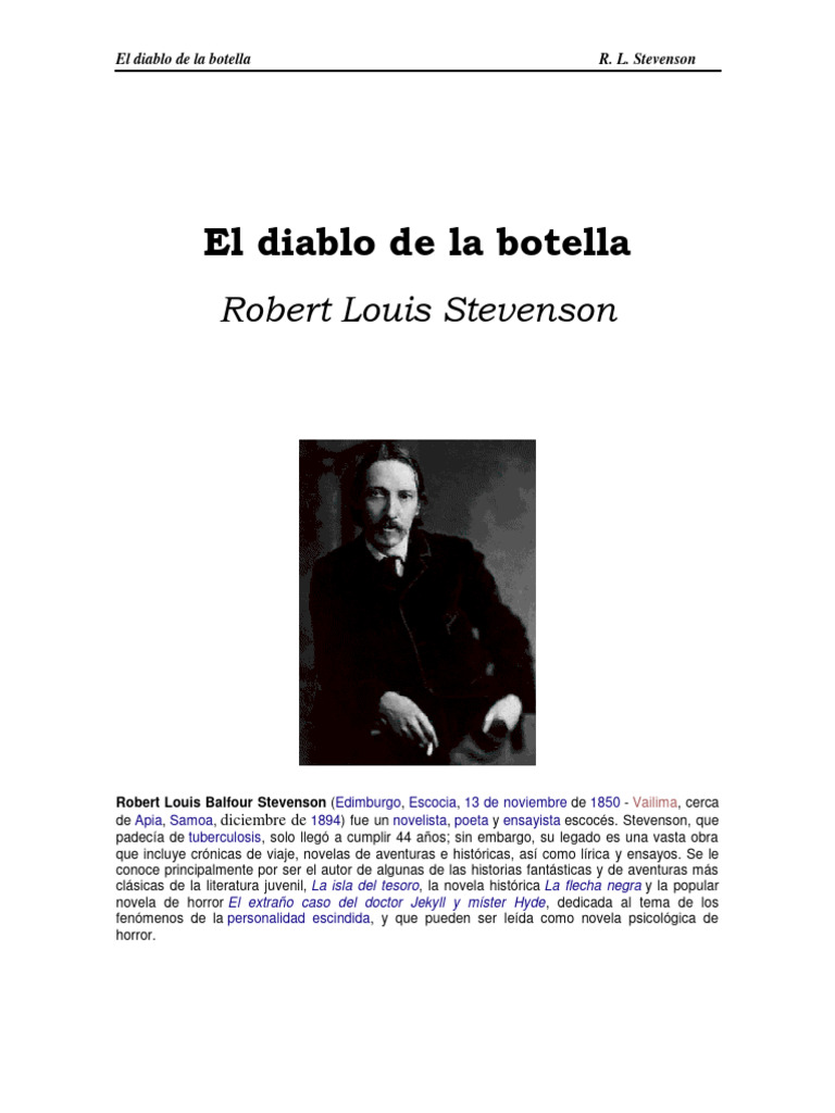 Stevenson, Robert Louis - El Diablo de La Botella - Grado Seeptimo | PDF