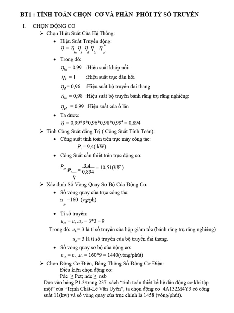 Co So Thiet Ke May Tran Thien Phuc Tinh Toan Chon Ðong Co Va Phan Phoi Ty So Truyen ...