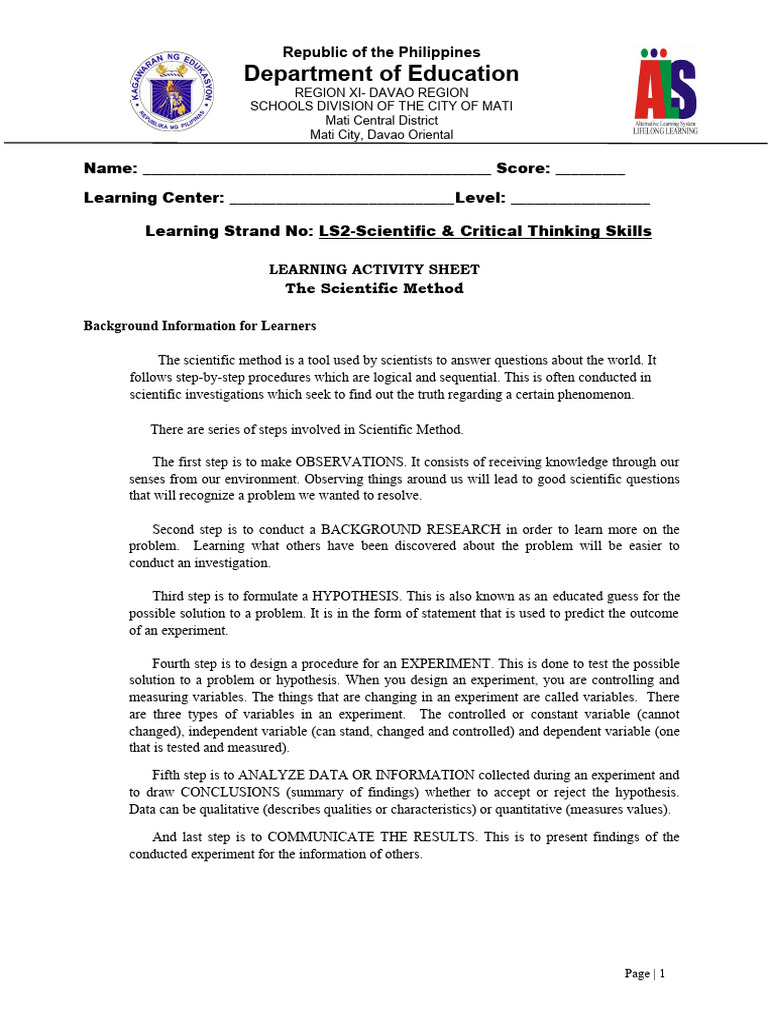 LS2 The Scientific Method | PDF | Experiment | Scientific Method