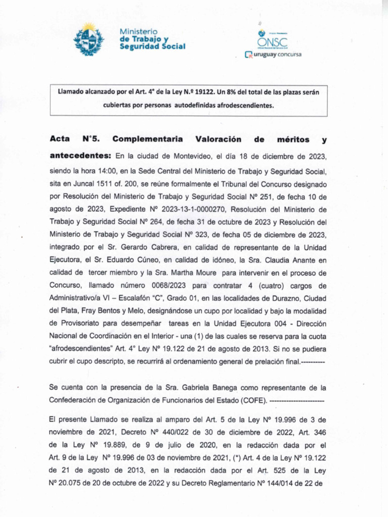 Acta N- 5 Complementaria | PDF