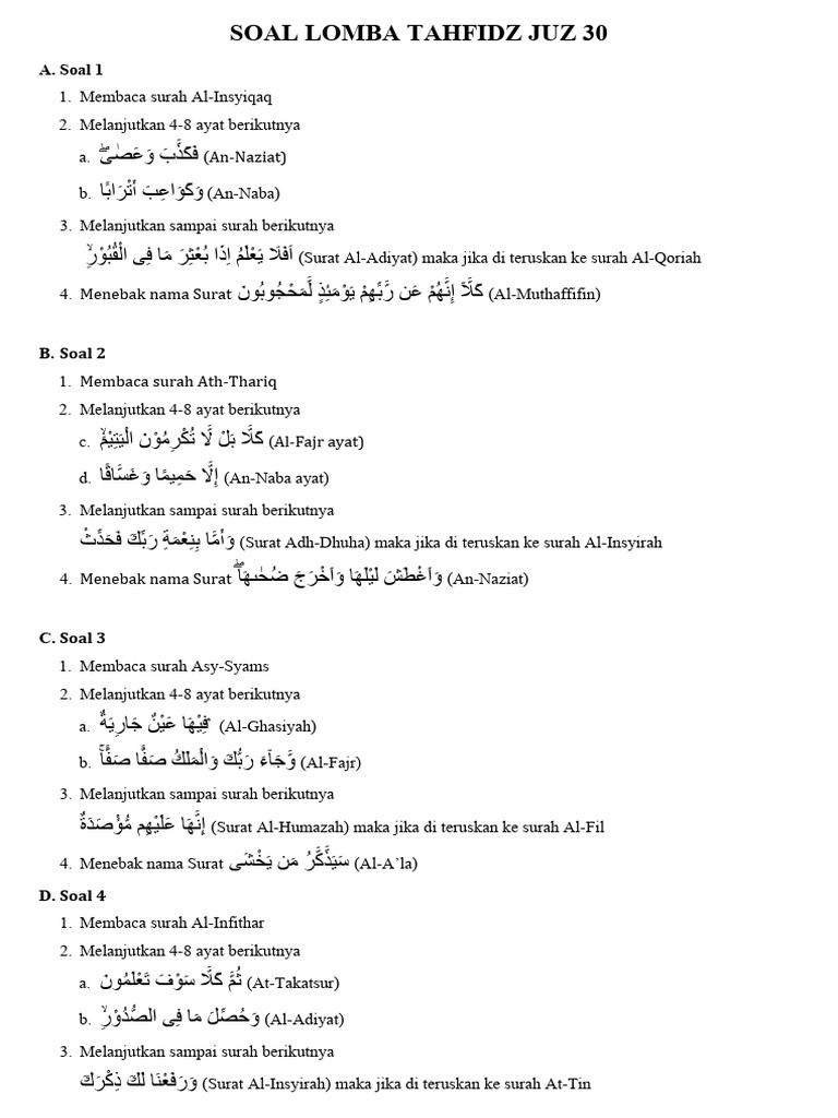 Soal Tahfiz Juz 30 | PDF | Seni & Disiplin Bahasa | Seni