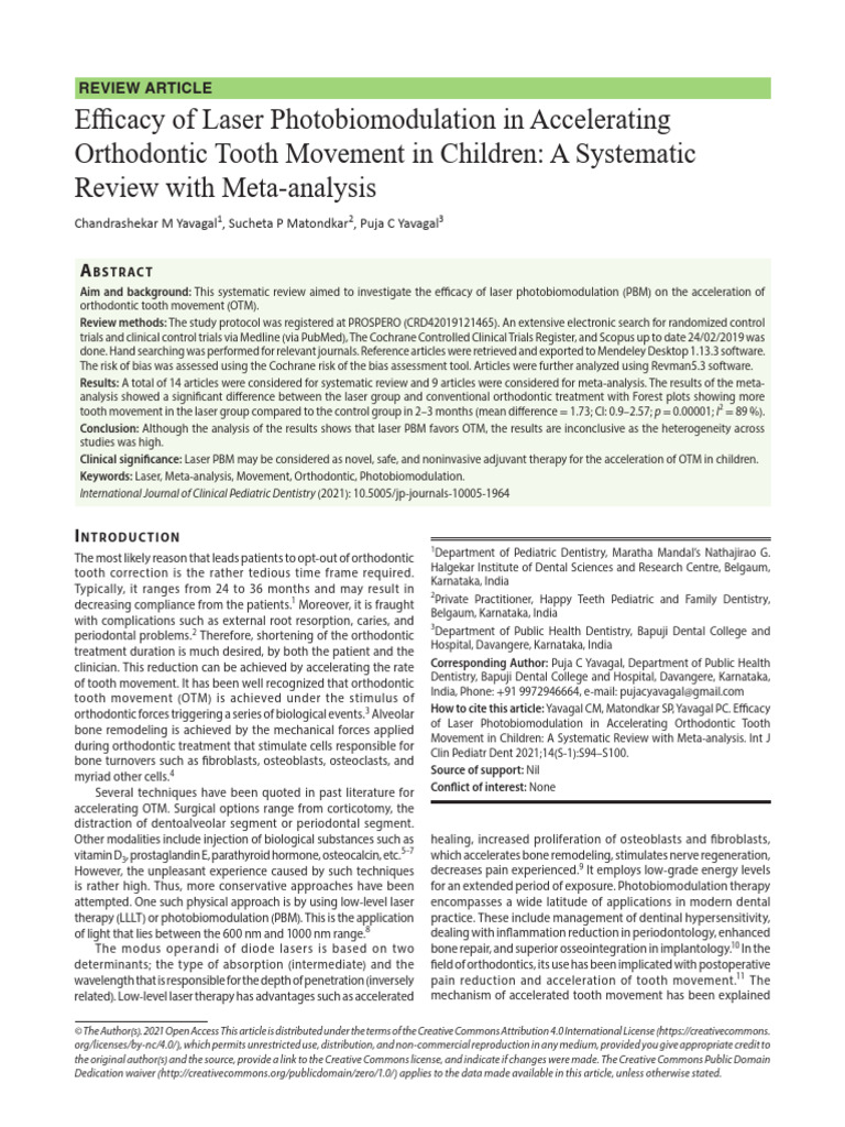 Efficacy of Laser Photobiomodulation in Accelerating Orthodontic Tooth ...