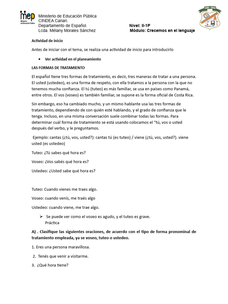 Formas de Tratamiento en Español | PDF | Lengua española