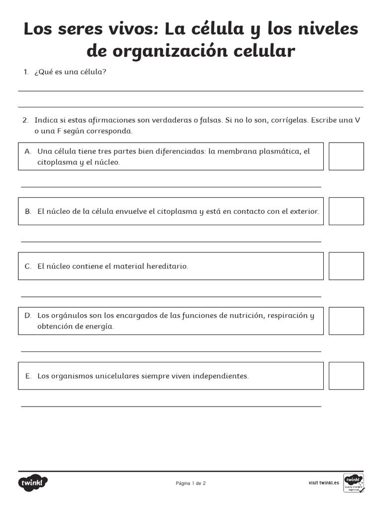 Es2 Sc 10 La Celula y La Organizacion Celular Ficha de Actividad Ver 1 ...