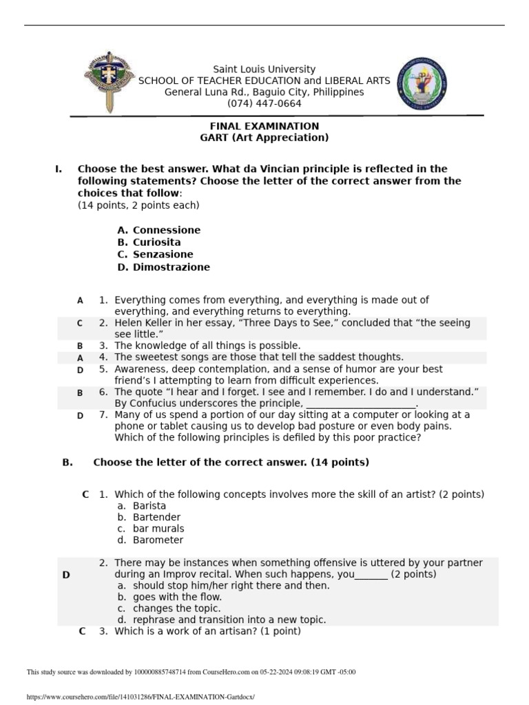 FINAL EXAMINATION Gart | PDF | Musical Compositions | Orchestras