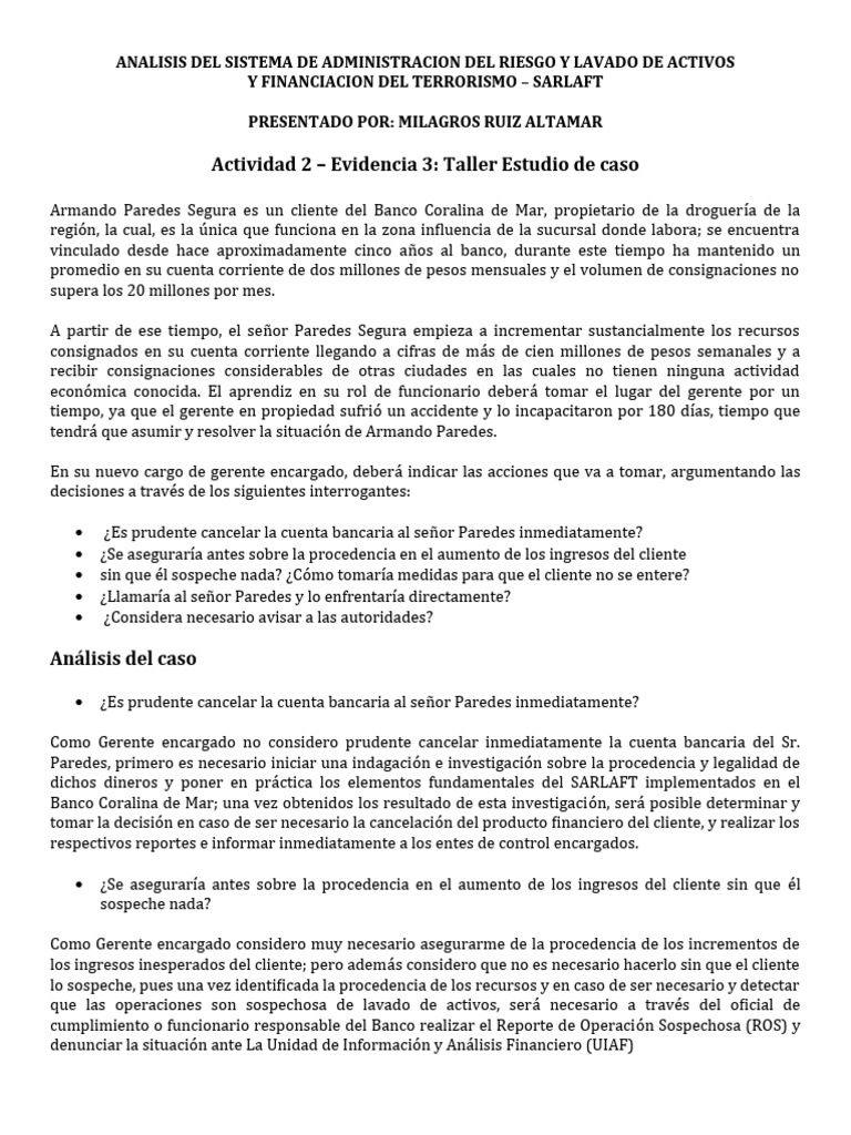 Actividad 2 - Evidencia 3: Taller Estudio de Caso | PDF | Bancos | Economias