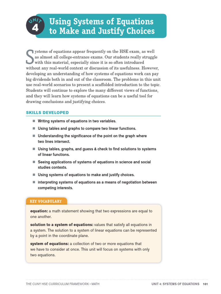 CCF Math Unit 4 Systems of Equations | PDF | Demand | Equations