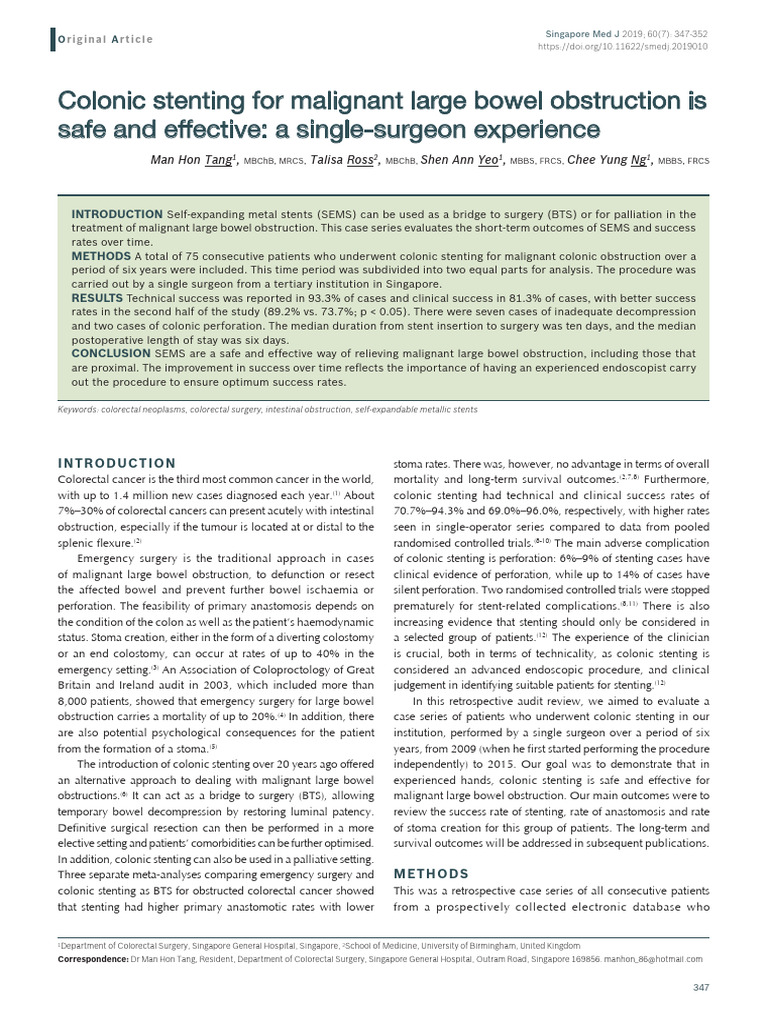 Stent For Malignant Large Bowl Obstruction | PDF | Stent | Clinical ...