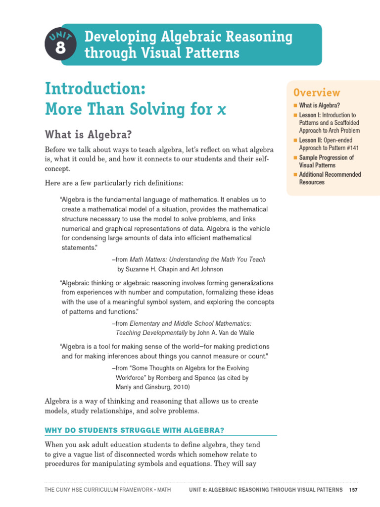 CCF Math Unit 8 Alegbraic Reasoning Through Visual Patterns | PDF | Function (Mathematics ...